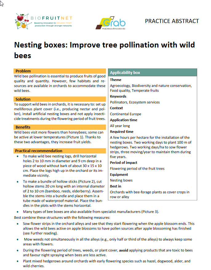 Nesting boxes: Improve tree pollination with wild bees (BIOFRUITNET Practice Abstract) - Organic ...